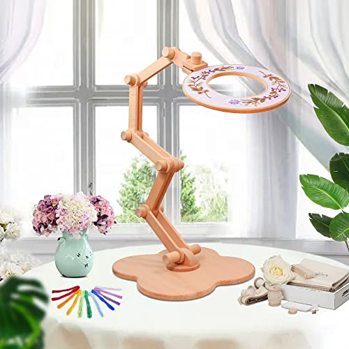 Adjustable Embroidery Hoop Stand - Rotated Cross Stitch Stand, Universal Beech Wood Embroidery Hoop Holder, Hands Free Needlework Stand for Art Craft Sewing Projects