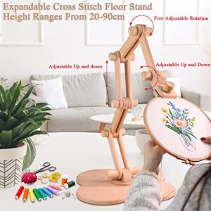 Adjustable Embroidery Hoop Stand - Rotated Cross Stitch Stand, Universal Beech Wood Embroidery Hoop Holder, Hands Free Needlework Stand for Art Craft Sewing Projects