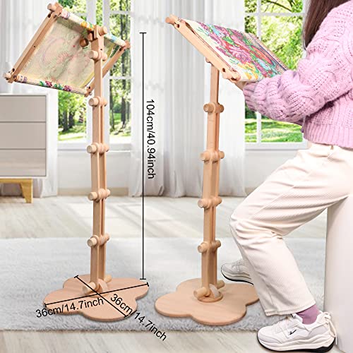 Adjustable Embroidery Hoop Stand - Rotated Cross Stitch Stand, Universal Beech Wood Embroidery Hoop Holder, Hands Free Needlework Stand for Art Craft Sewing Projects