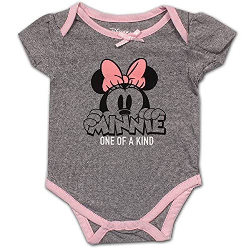 Disney Minnie Mouse Girls’ 3 Pack Bodysuits for Newborn – Pink/Red/Grey/White