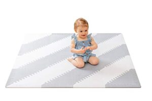 baby play mat, thick floor mats for crawling, easy-to-clean play mat with 16 tiles for multiple patterns assembly, grey and white, 49” x 49” – babyluv