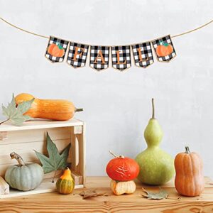 Doumeny Fall Pumpkin Burlap Banner Autumn Burlap Banner Buffalo Plaid Pumpkin Garland Thanksgiving Harvest Bunting Flag Rustic Burlap Harvest Banner Mantel Fireplace Decor