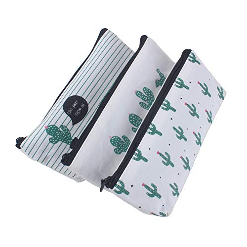 Z ZICOME Cactus Canvas Pencil Cases Purse Pouches, 3 Pack