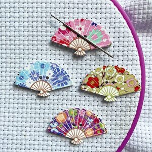 4 pieces fan needle minders, magnetic needle nanny, cross stitch embroidery needlework accessories