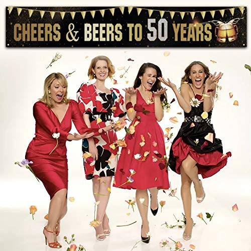 Cheers &Beers to 50 Years Banner, Happy 50th Lawn Sign, 50th Birthday Wedding Anniversary Party Porch Sign, Indoor Outdoor Backdrop 9.8 X 1.6 Feet