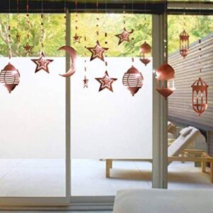 16pcs Shinny Islamic Rose Gold Star Crescent Moon Lantern Ramadan Garland EID Decoration Home Happy Ramadan Mubarak Party Decor Hanging Streamer Wedding Backdrop Banner Aladdin Birthday Party Supplies