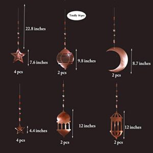 16pcs Shinny Islamic Rose Gold Star Crescent Moon Lantern Ramadan Garland EID Decoration Home Happy Ramadan Mubarak Party Decor Hanging Streamer Wedding Backdrop Banner Aladdin Birthday Party Supplies