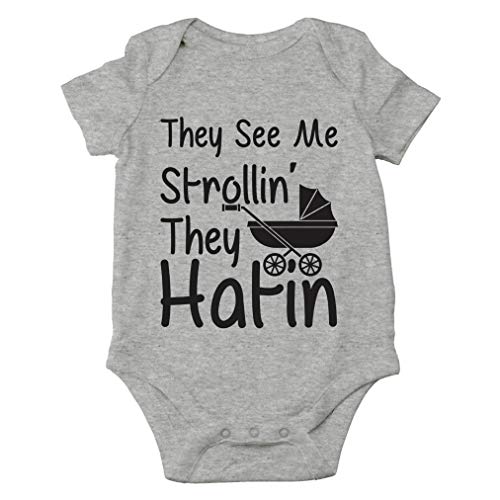 AW Fashions They See Me Strolli' They Hatin - Hip Hop Rap Song Parody - Cute One-Piece Infant Baby Bodysuit (6 Months, Sports Grey)