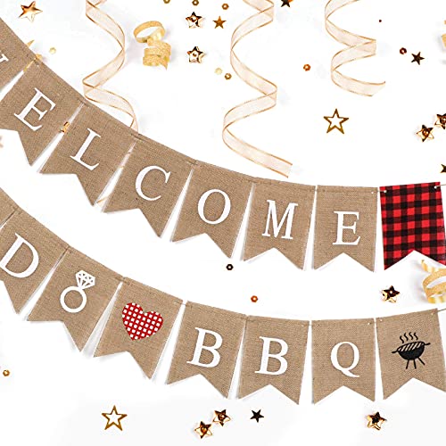 2 Pcs Burlap Welcome I DO BBQ Sign Banners Garland Bachelorette Party Picnic Wedding Engagement Bridal Shower Decoration Bride to Be Sign, Better Be Quick(BBQ) Photo Backdrop Supplies