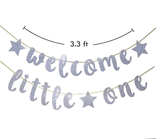 Welcome Little One Glitter Banner, Baby Shower, Gender Reveal Party, Glitter Party Decor (Silver)