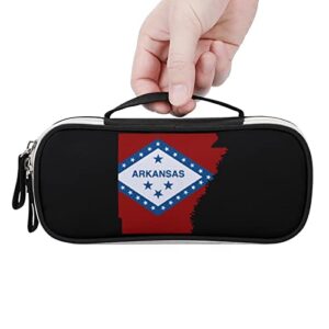 Arkansas State Flag PU Leather Pencil Pen Case Organizer Travel Makeup Handbag Portable Stationery Bag