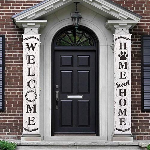 2 Pieces Welcome Home Banner Vertical Welcome Signs for Front Porch, Home Sweet Home Welcome Navy Army for Party Home Indoor Outdoor Decorations