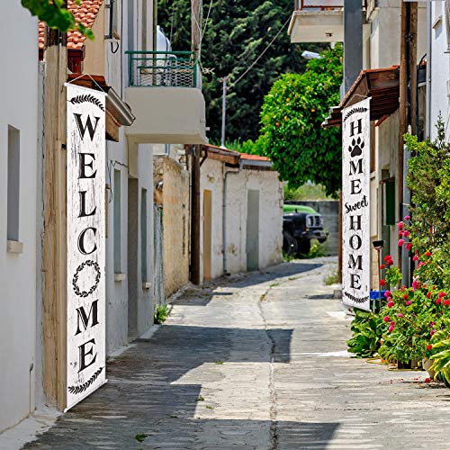 2 Pieces Welcome Home Banner Vertical Welcome Signs for Front Porch, Home Sweet Home Welcome Navy Army for Party Home Indoor Outdoor Decorations