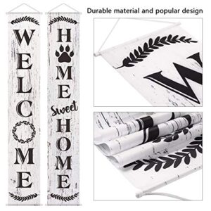 2 Pieces Welcome Home Banner Vertical Welcome Signs for Front Porch, Home Sweet Home Welcome Navy Army for Party Home Indoor Outdoor Decorations