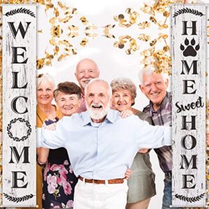 2 Pieces Welcome Home Banner Vertical Welcome Signs for Front Porch, Home Sweet Home Welcome Navy Army for Party Home Indoor Outdoor Decorations