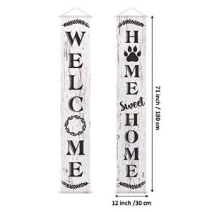 2 Pieces Welcome Home Banner Vertical Welcome Signs for Front Porch, Home Sweet Home Welcome Navy Army for Party Home Indoor Outdoor Decorations