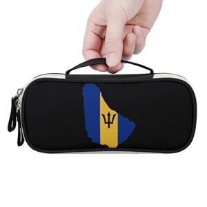 Barbados Flag Map PU Leather Pencil Pen Case Organizer Travel Makeup Handbag Portable Stationery Bag