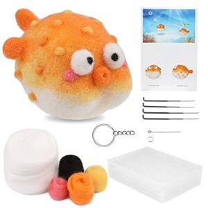 imzay needle felting kit, needle felting starter kit, needle wool felting tools kit with felting needles, foam mat, wool roving, instruction, and other wool felting supplies- orange fish