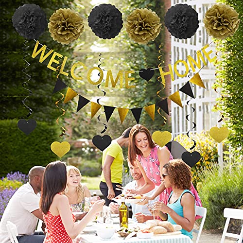 Lnlofen Welcome Home Banner Sign Decoration Kit, 14pcs Welcome Back Family Party Decorations Supplies - Including Welcome Home Banner, Triangle Flag, 6pcs Hanging Swirls, 6pcs Poms