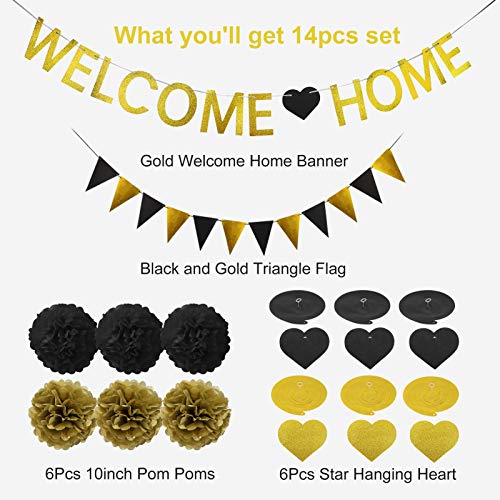 Lnlofen Welcome Home Banner Sign Decoration Kit, 14pcs Welcome Back Family Party Decorations Supplies - Including Welcome Home Banner, Triangle Flag, 6pcs Hanging Swirls, 6pcs Poms