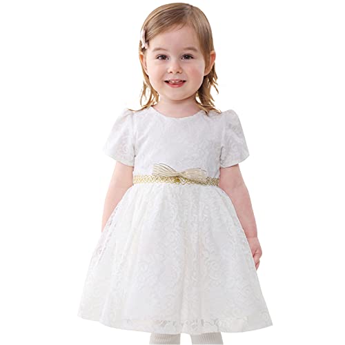 MITUN SEMI Toddler Baby Flower Girls Dress Floral Lace Christmas Birthday Party Elegant Midi Dress Gift White-Belt 6-12M