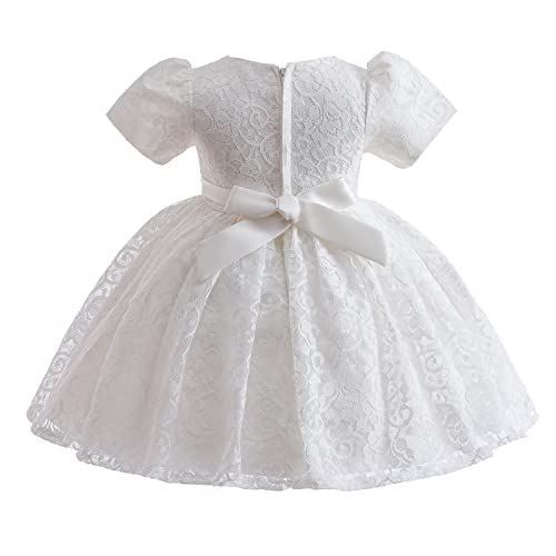 MITUN SEMI Toddler Baby Flower Girls Dress Floral Lace Christmas Birthday Party Elegant Midi Dress Gift White-Belt 6-12M