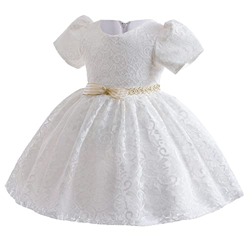 MITUN SEMI Toddler Baby Flower Girls Dress Floral Lace Christmas Birthday Party Elegant Midi Dress Gift White-Belt 6-12M