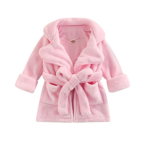 Andannby Infant Toddler Baby Girl Flannel Soft Bathrobes Plush Kimono Robe Pjs Sleepwear with Belt (Pale Pink, 2-3 Years), 2-3T