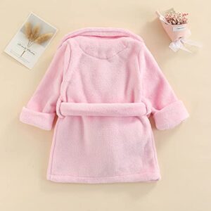 Andannby Infant Toddler Baby Girl Flannel Soft Bathrobes Plush Kimono Robe Pjs Sleepwear with Belt (Pale Pink, 2-3 Years), 2-3T