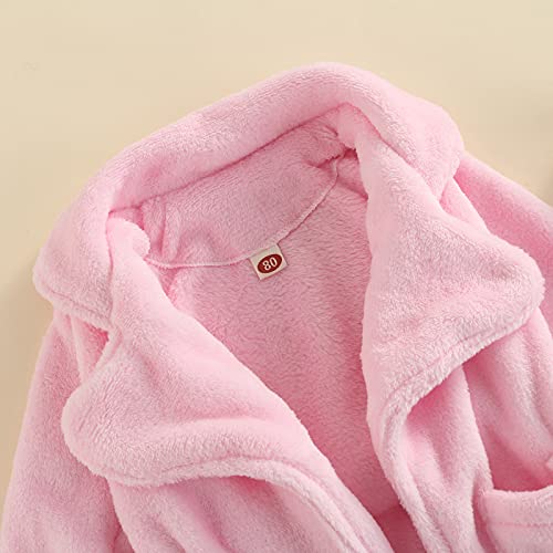 Andannby Infant Toddler Baby Girl Flannel Soft Bathrobes Plush Kimono Robe Pjs Sleepwear with Belt (Pale Pink, 2-3 Years), 2-3T