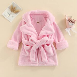 Andannby Infant Toddler Baby Girl Flannel Soft Bathrobes Plush Kimono Robe Pjs Sleepwear with Belt (Pale Pink, 2-3 Years), 2-3T