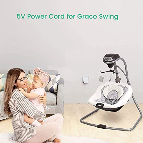 Power Cord Replacement for Graco DuetSoothe, Simple Sway Swing, Glider LX, DuoGlider, Sweetpeace, 5V Baby Swing Charger White