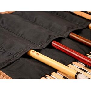 QJang Portable Chinese Art Writing Calligraphy Bamboo Brush Holder Case Pouch Watercolor Paint Brush Mat Rollup Organizer Wrap Protection Bag Large 15.35 x 13.77 Inches (39 x 35cm)