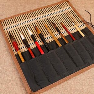 QJang Portable Chinese Art Writing Calligraphy Bamboo Brush Holder Case Pouch Watercolor Paint Brush Mat Rollup Organizer Wrap Protection Bag Large 15.35 x 13.77 Inches (39 x 35cm)