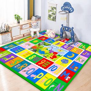 beetoy baby cotton play mat for floor, super soft extra thick (0.6cm) baby mat, foldable non-slip baby crawling mat for playing area rug gym large padded tummy time mat, abc playmat for infant toddler