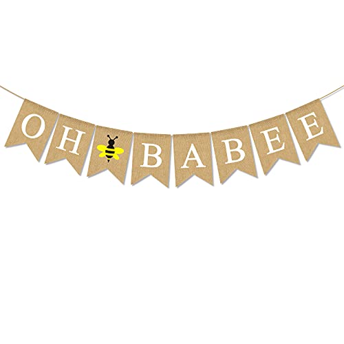 Pudodo Burlap Oh Babee Banner Bumble Bee Themed Baby Shower Gender Reveal 1st Birthday Party Nursery Wall Decoration