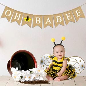 Pudodo Burlap Oh Babee Banner Bumble Bee Themed Baby Shower Gender Reveal 1st Birthday Party Nursery Wall Decoration