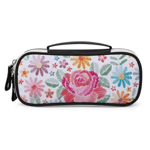 vintage flowers pu leather pencil pen case organizer travel makeup handbag portable stationery bag