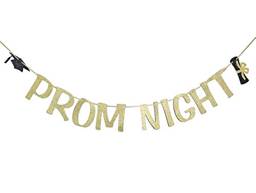 Prom Night Gold Glitter Banner, Prom Party Paper Decors Backdrops, Graduation Garland, Class of 2023 Grad Party Decorations Supplies (Gold)