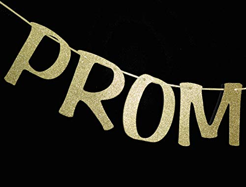 Prom Night Gold Glitter Banner, Prom Party Paper Decors Backdrops, Graduation Garland, Class of 2023 Grad Party Decorations Supplies (Gold)