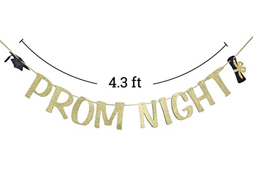 Prom Night Gold Glitter Banner, Prom Party Paper Decors Backdrops, Graduation Garland, Class of 2023 Grad Party Decorations Supplies (Gold)