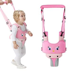 iulonee baby walker, handheld kids toddler walking harness helper assistant protective belt child activity walker adjustable standing up walking learning helper for toddler 7-24 month (pink)