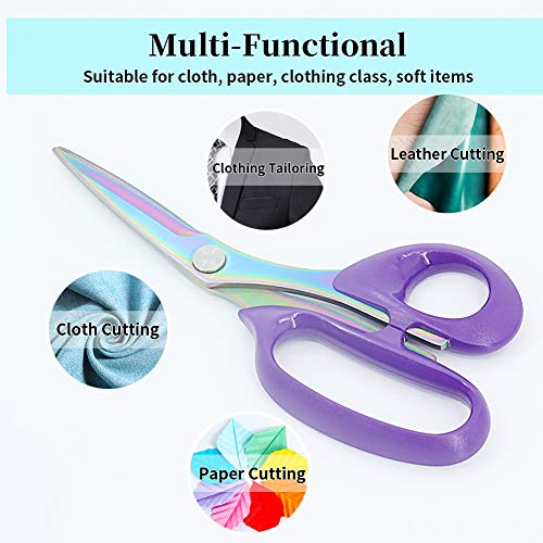 Newness Premium Fabric Scissors, Heavy Duty Sewing Tailor Scissors, Ultra Sharp Titanium Coating Forged Stainless Steel Blade Shears, Unique Purple Craft Scissor for Home Office School Use, 8.3 Inches