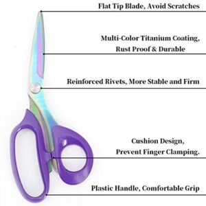 Newness Premium Fabric Scissors, Heavy Duty Sewing Tailor Scissors, Ultra Sharp Titanium Coating Forged Stainless Steel Blade Shears, Unique Purple Craft Scissor for Home Office School Use, 8.3 Inches