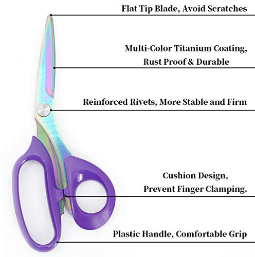 Newness Premium Fabric Scissors, Heavy Duty Sewing Tailor Scissors, Ultra Sharp Titanium Coating Forged Stainless Steel Blade Shears, Unique Purple Craft Scissor for Home Office School Use, 8.3 Inches