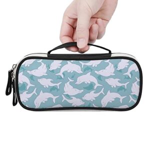 Cute Dolphin PU Leather Pencil Pen Case Organizer Travel Makeup Handbag Portable Stationery Bag