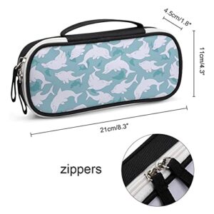 Cute Dolphin PU Leather Pencil Pen Case Organizer Travel Makeup Handbag Portable Stationery Bag