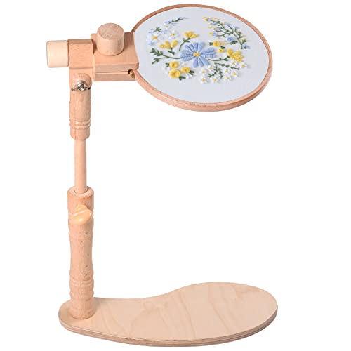 CHIVENIDO Embroidery Stand - Adjustable Rotated Cross Stitch Stand, Beech Wood Embroidery Hoop Stand Holder for Cross Stitch Frame Lap Stand, Hands Free Sewing Craft Embroidery Tools for Needlework