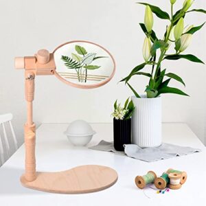 CHIVENIDO Embroidery Stand - Adjustable Rotated Cross Stitch Stand, Beech Wood Embroidery Hoop Stand Holder for Cross Stitch Frame Lap Stand, Hands Free Sewing Craft Embroidery Tools for Needlework