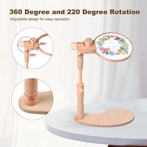 CHIVENIDO Embroidery Stand - Adjustable Rotated Cross Stitch Stand, Beech Wood Embroidery Hoop Stand Holder for Cross Stitch Frame Lap Stand, Hands Free Sewing Craft Embroidery Tools for Needlework